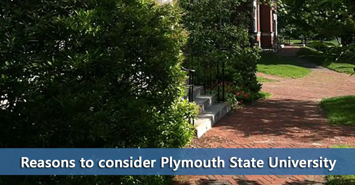 A view of a brick pathway through lush greenery on a university campus, with the text “Reasons ...