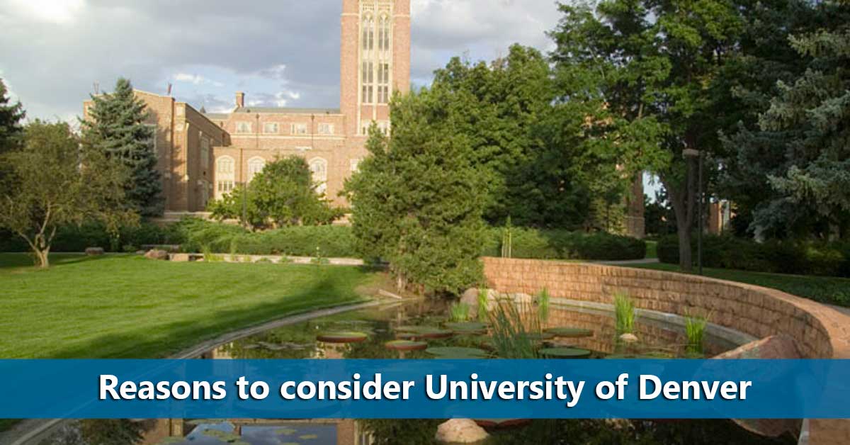 A serene campus scene featuring a pond and greenery with a historic ...